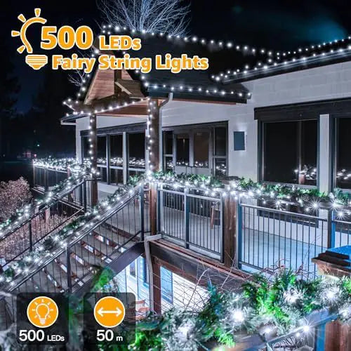 Ollny 500 LED 50m Cool White Fairy Lights (Memory Function, 8 Modes, I ...