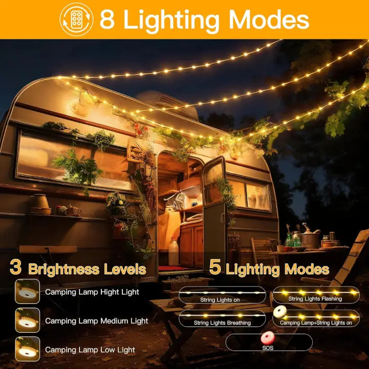 Ollny Camping String Lights 10m 100LED (USB, 8 Modes, All in One, IP44 ...